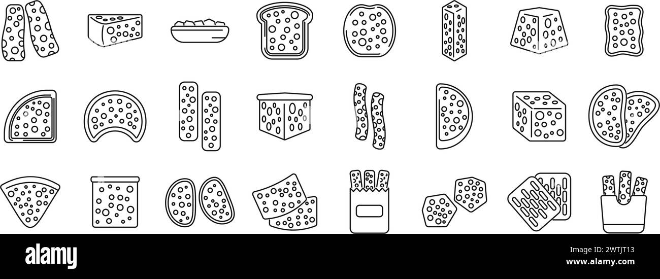 Bread croutons icons set outline vector. Small food cooking. Nutrition ...
