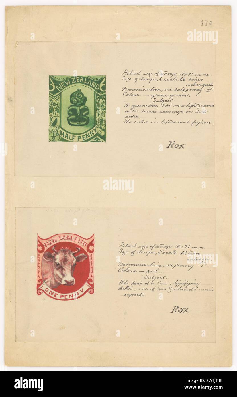 Unaccepted designs for 1935 pictorial stamps design drawings Stock ...