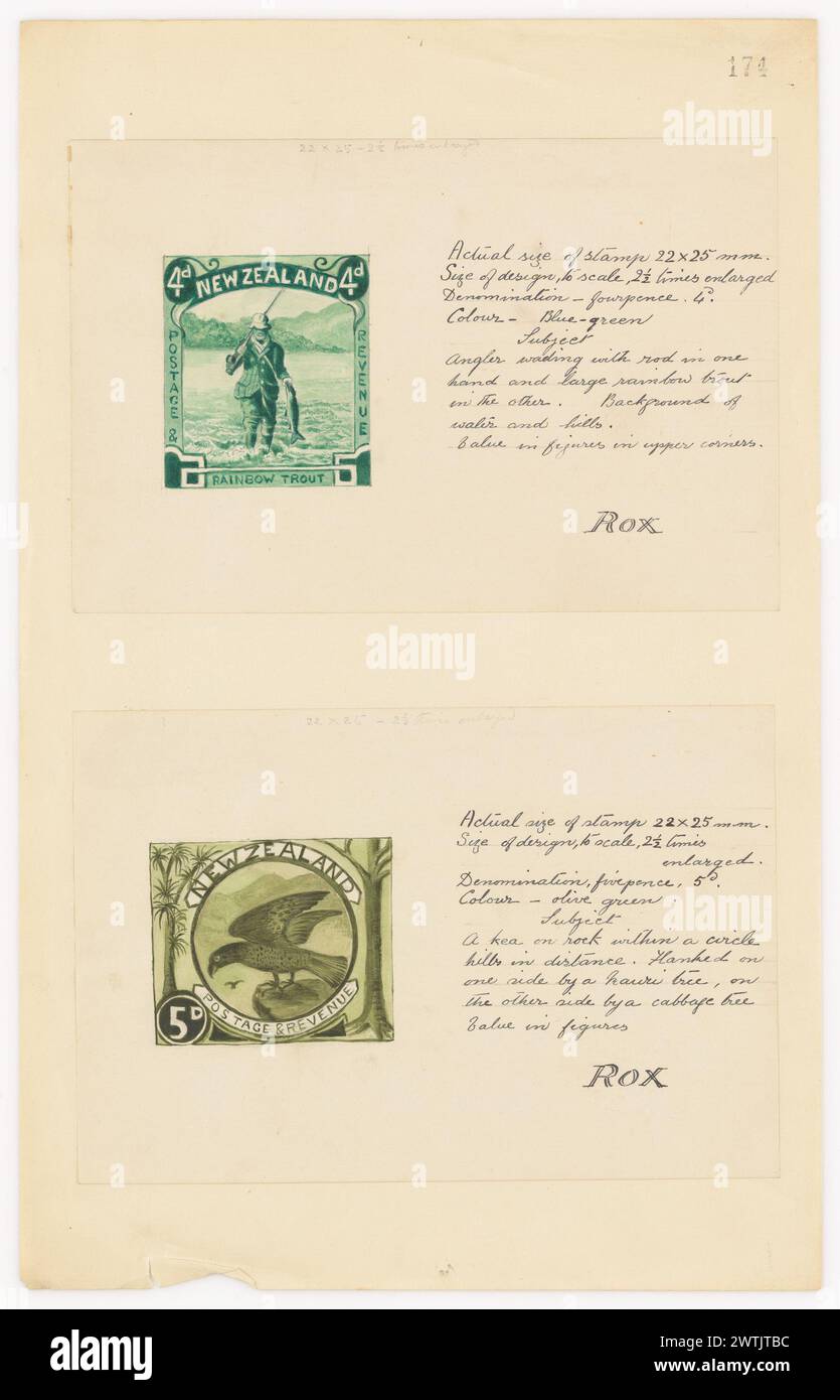 Unaccepted designs for 1935 pictorial stamps design drawings Stock ...