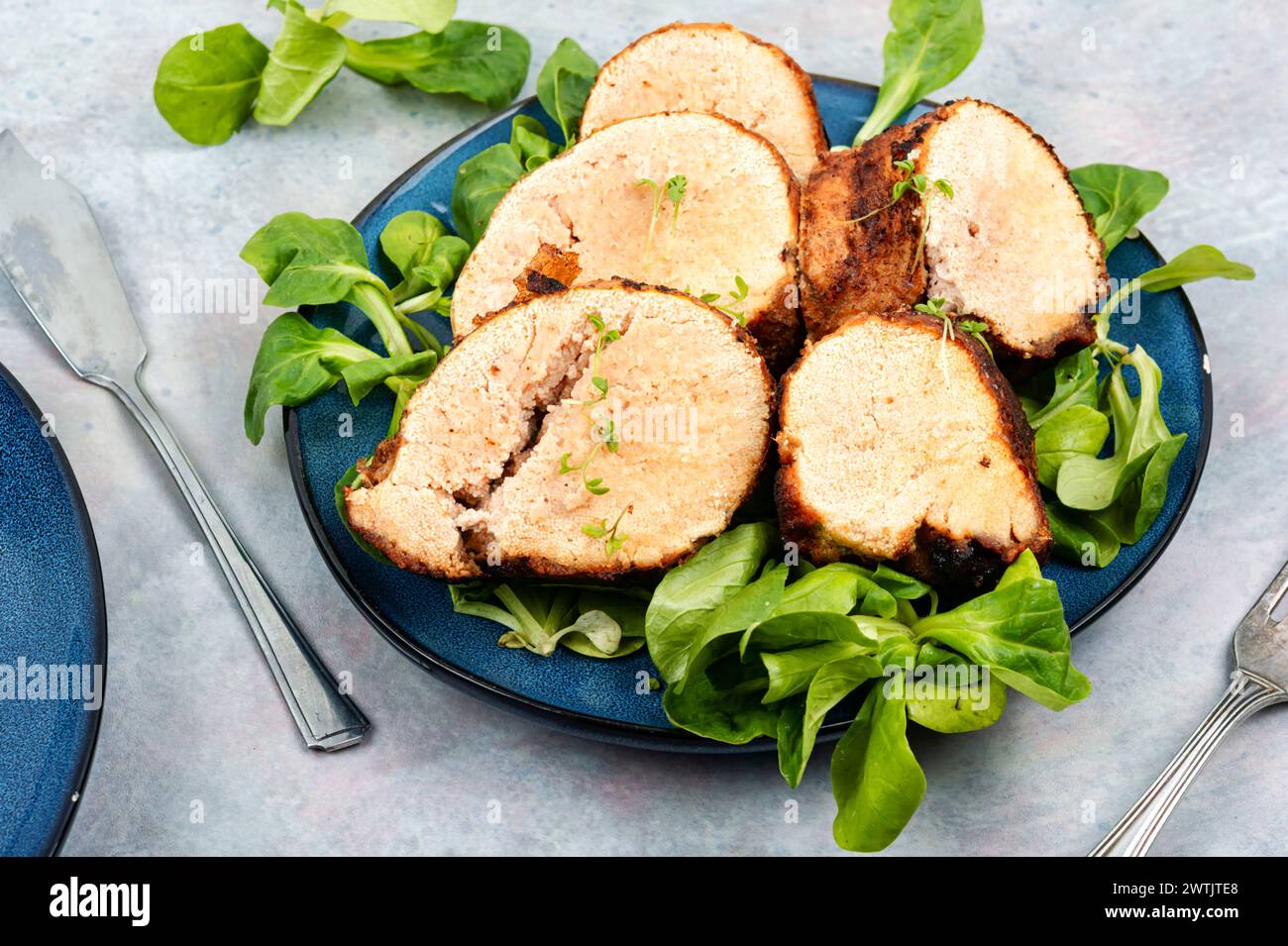 Fried delicious cod roe on a plate. Seafood and fish dishes Stock Photo ...