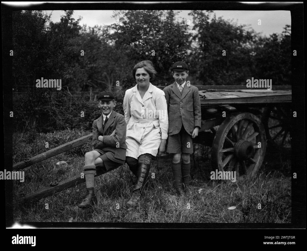 Woman and two boys Nitrate negatives, black-and-white negatives Stock ...