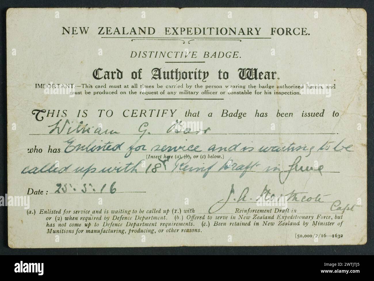 Document, 'Distinctive Badge / Card of Authority to Wear' Visual and ...