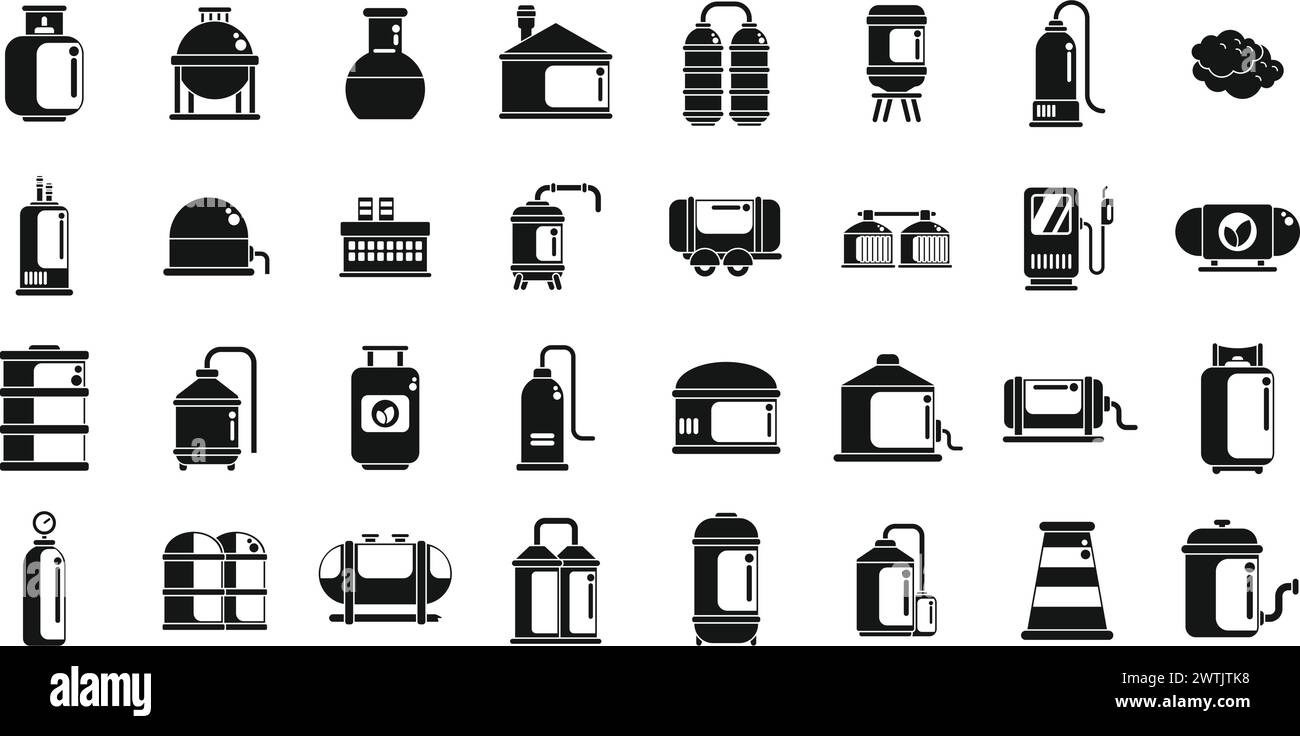 Biogas icons set simple vector. Ethanol energy. Biofuel plant farm ...