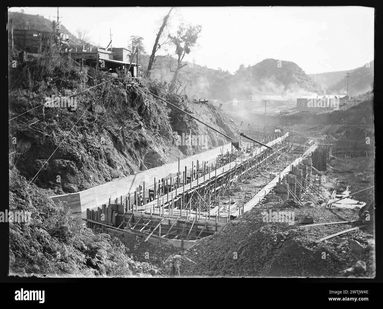 Foundations of Hydro-electric Powerhouse under construction black-and ...