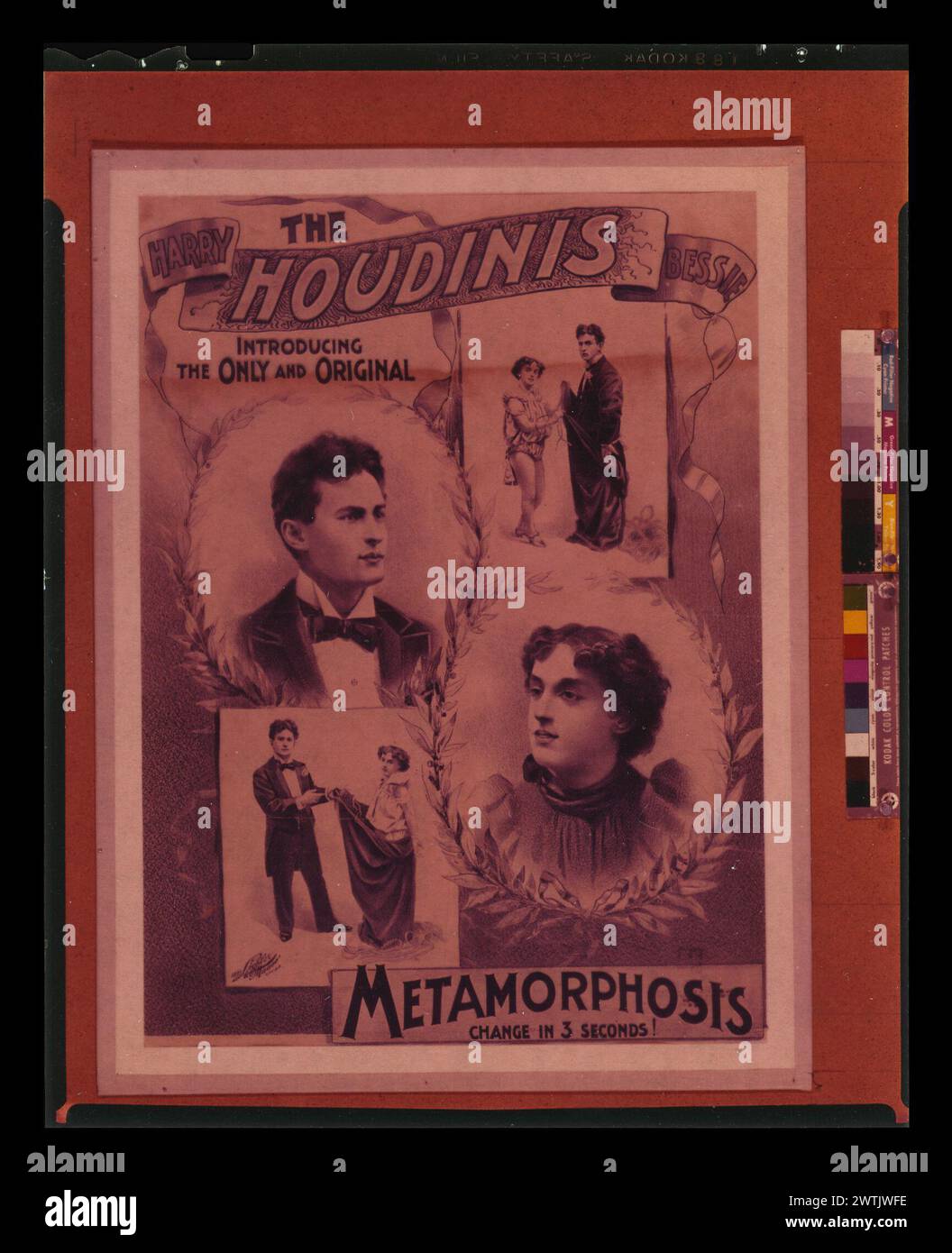Colour transparency - Publicity poster for Harry and Bess Houdini ...