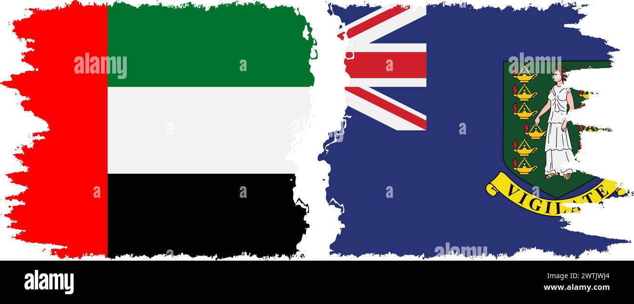 British Virgin Islands and United Arab Emirates grunge flags connection ...
