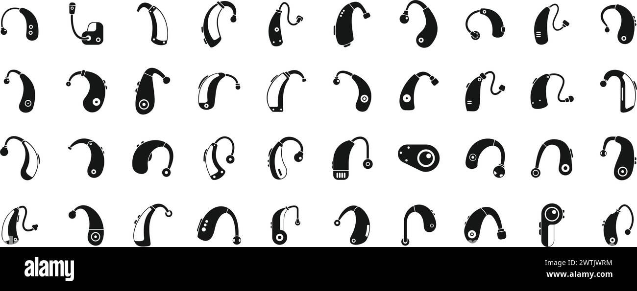Hearing aid icons set simple vector. Volume loud ear. Health medical ...