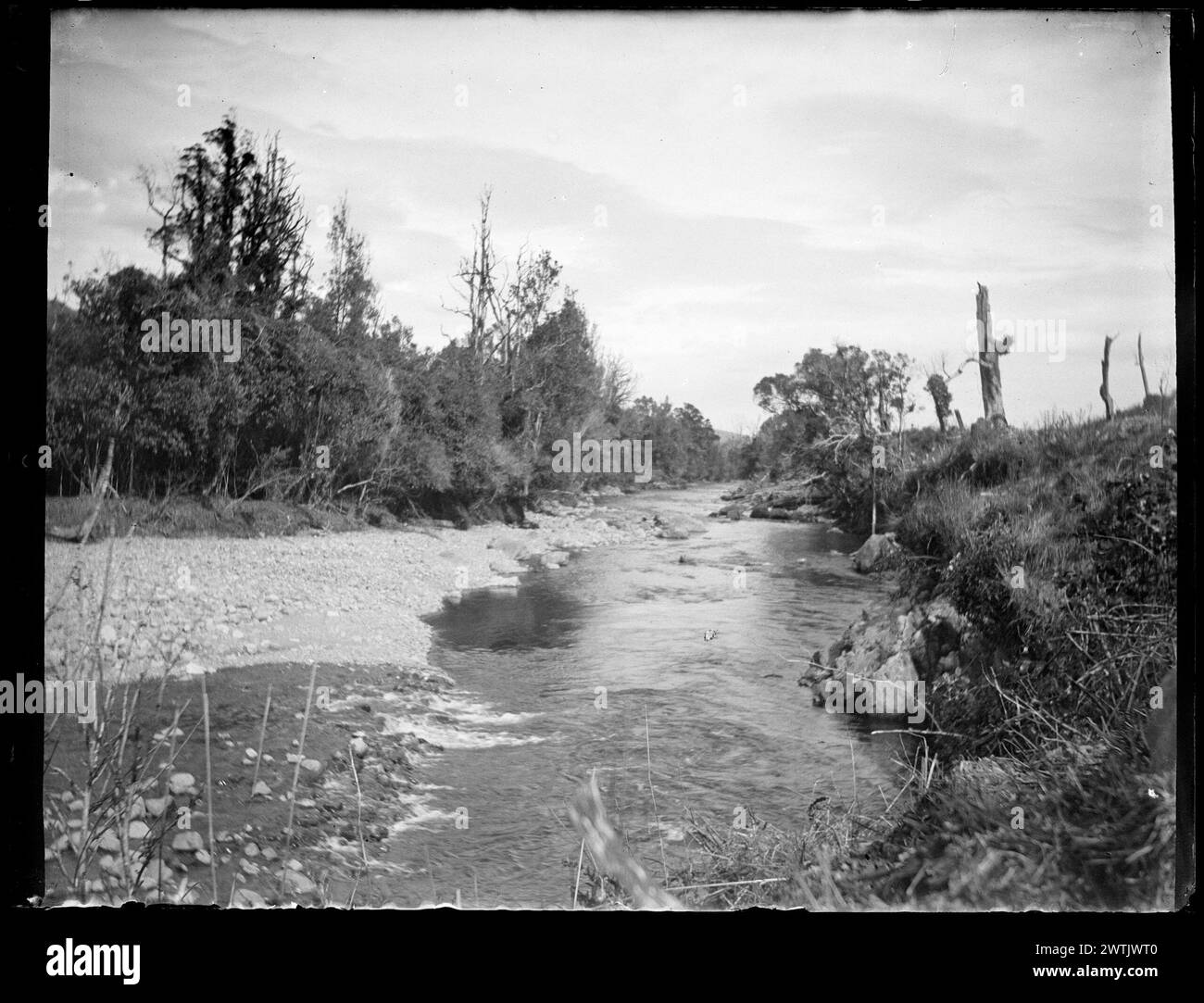 The Ohau River below the big bend gelatin dry plate negatives, black ...