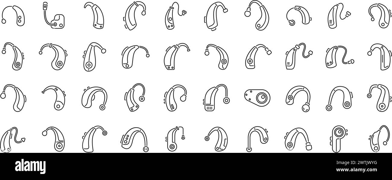 Hearing aid icons set outline vector. Volume loud ear. Health medical ...