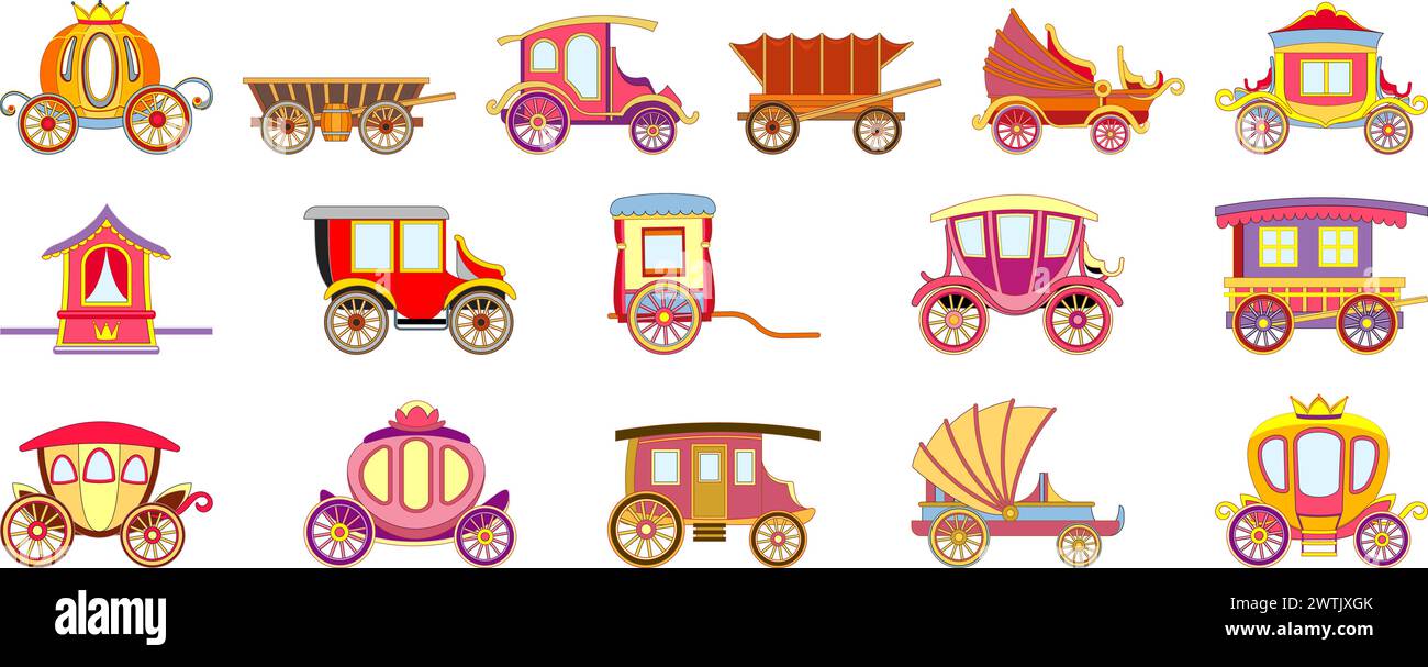 Brougham icons set cartoon vector. Horse carriage. Chariot luxury Stock ...