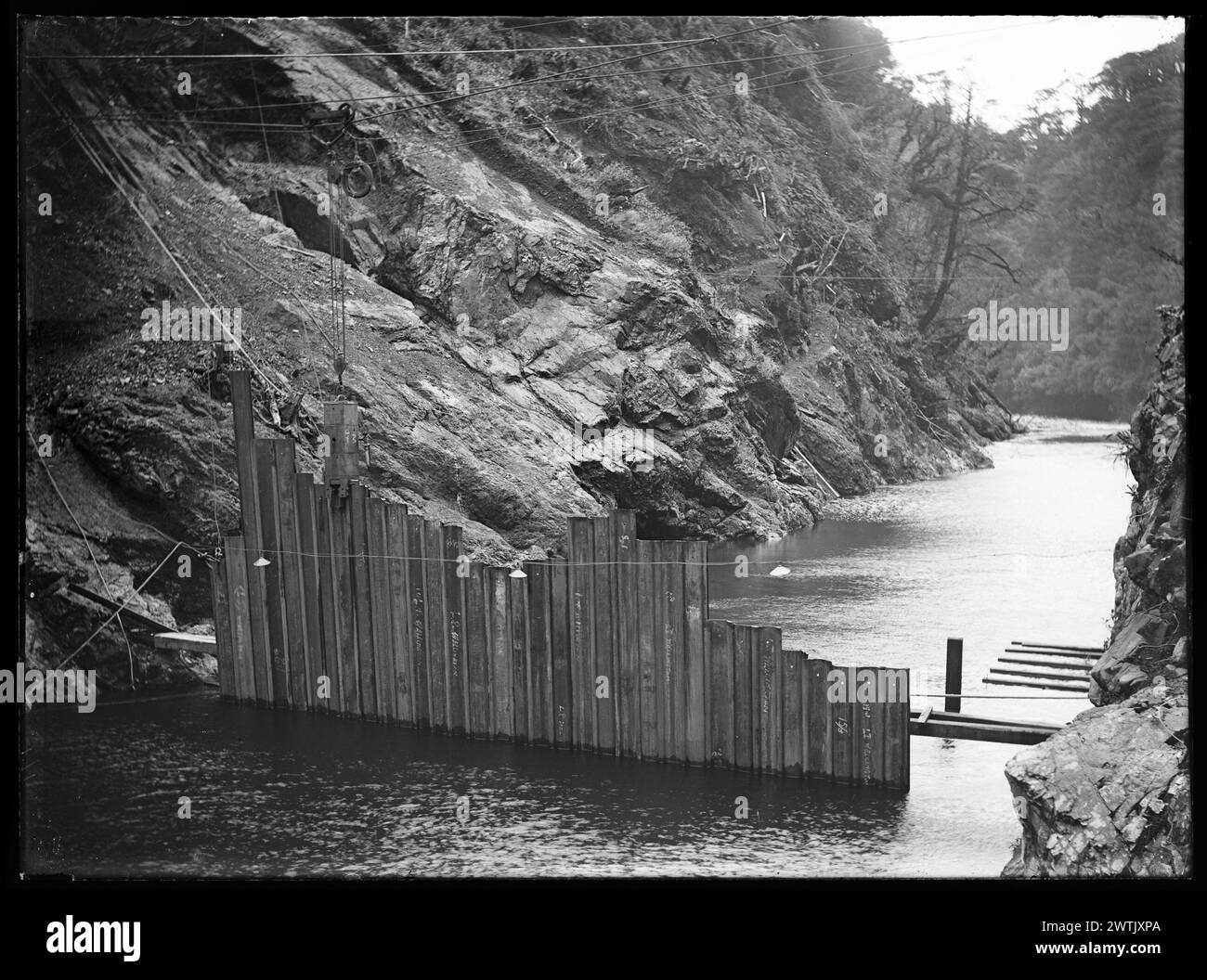 Construction of coffer dam black-and-white negatives, gelatin dry plate ...