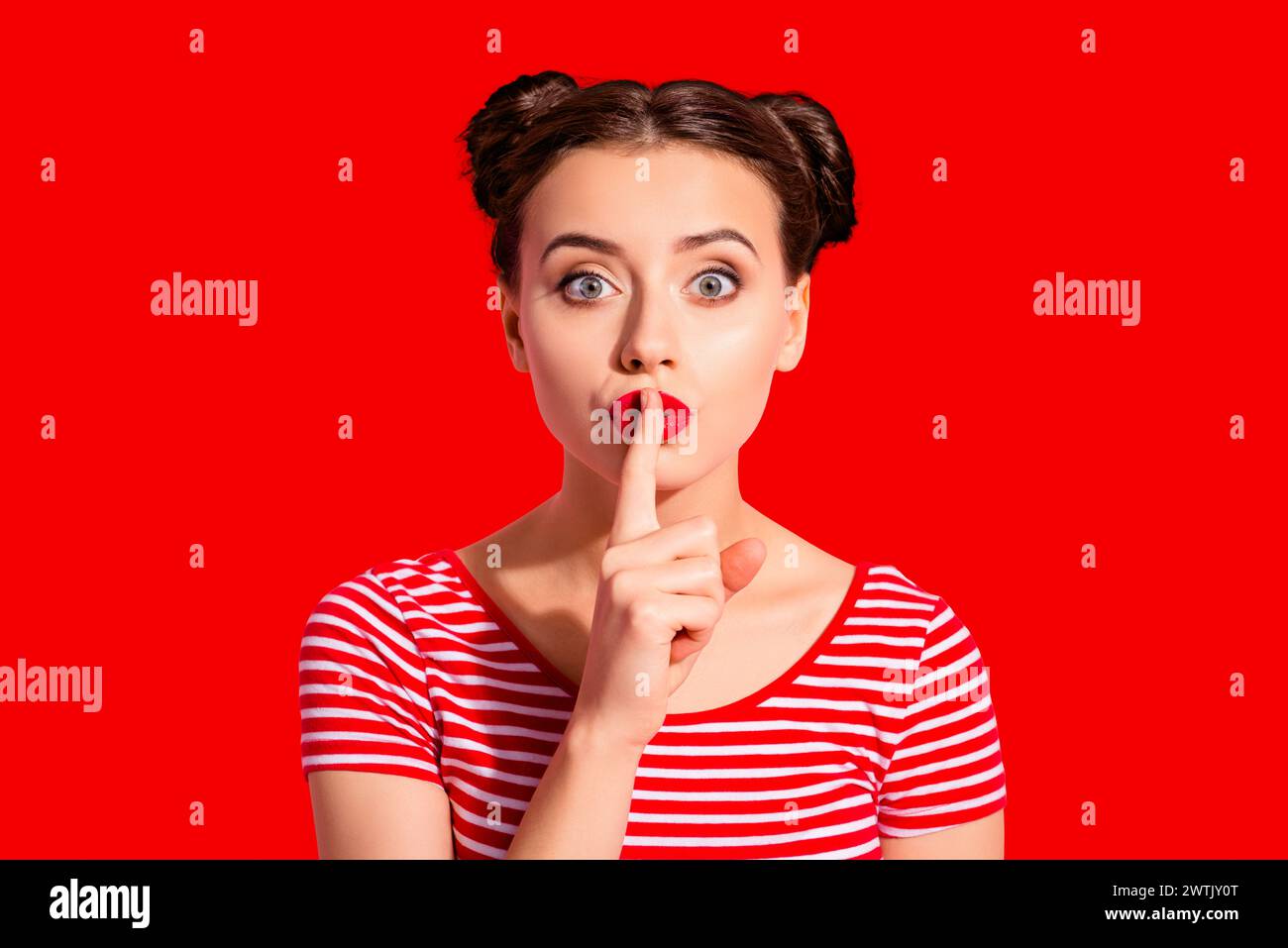 Close up photo beautiful she her lady pretty buns bright pomade ...