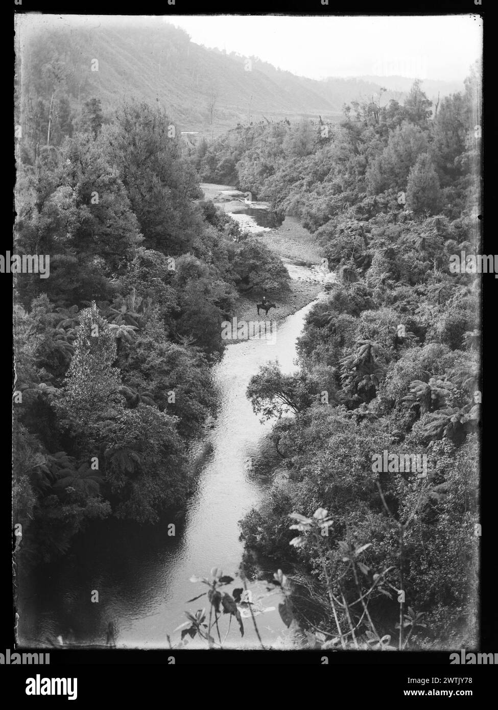 A pretty reach of the Makahika River black-and-white negatives, aerial ...
