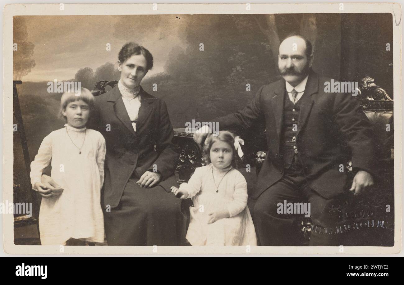 Family group photographic postcards, studio portraits, gelatin silver ...