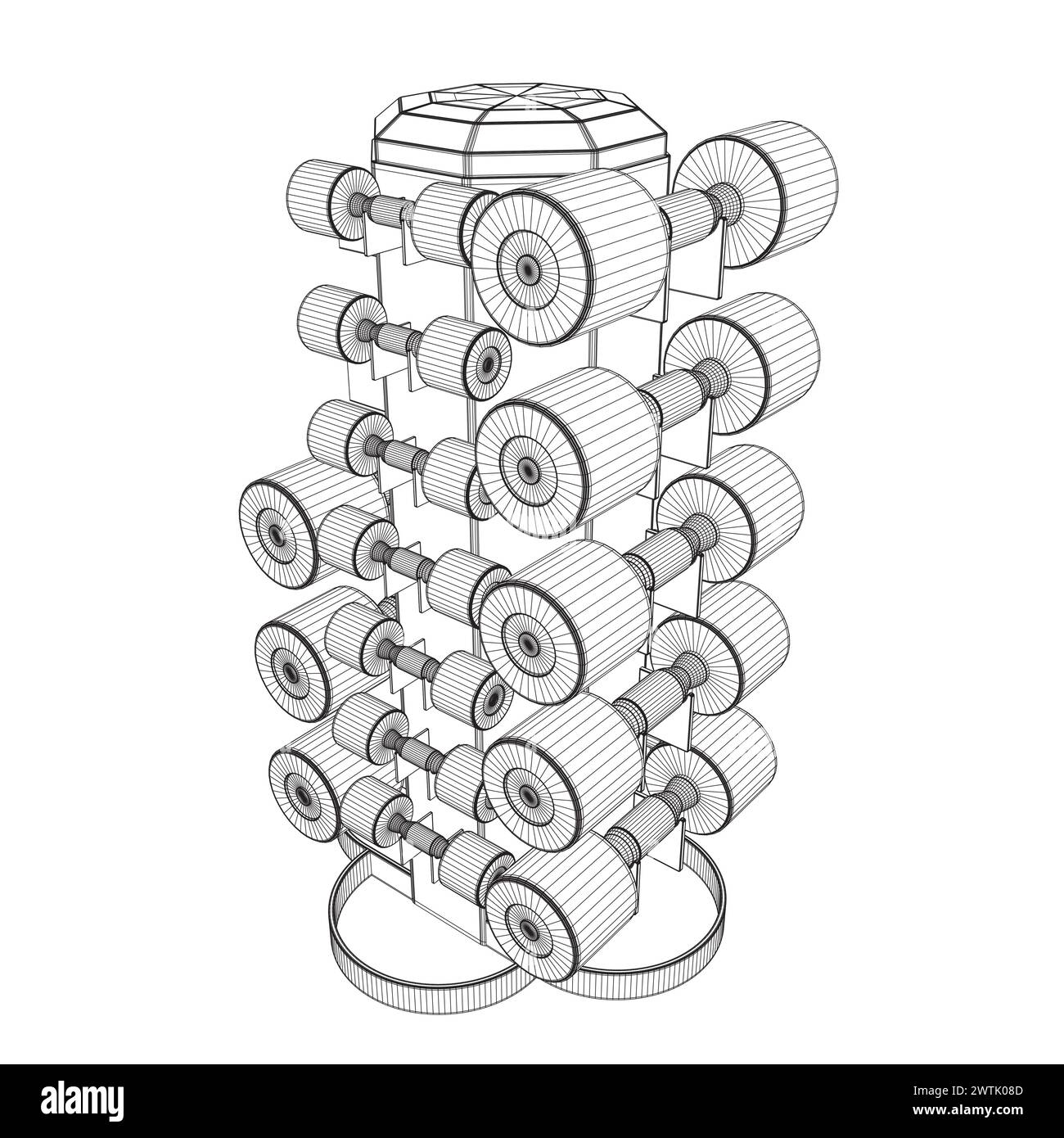Wireframe of a set of dumbbells of different sizes placed on a rack ...
