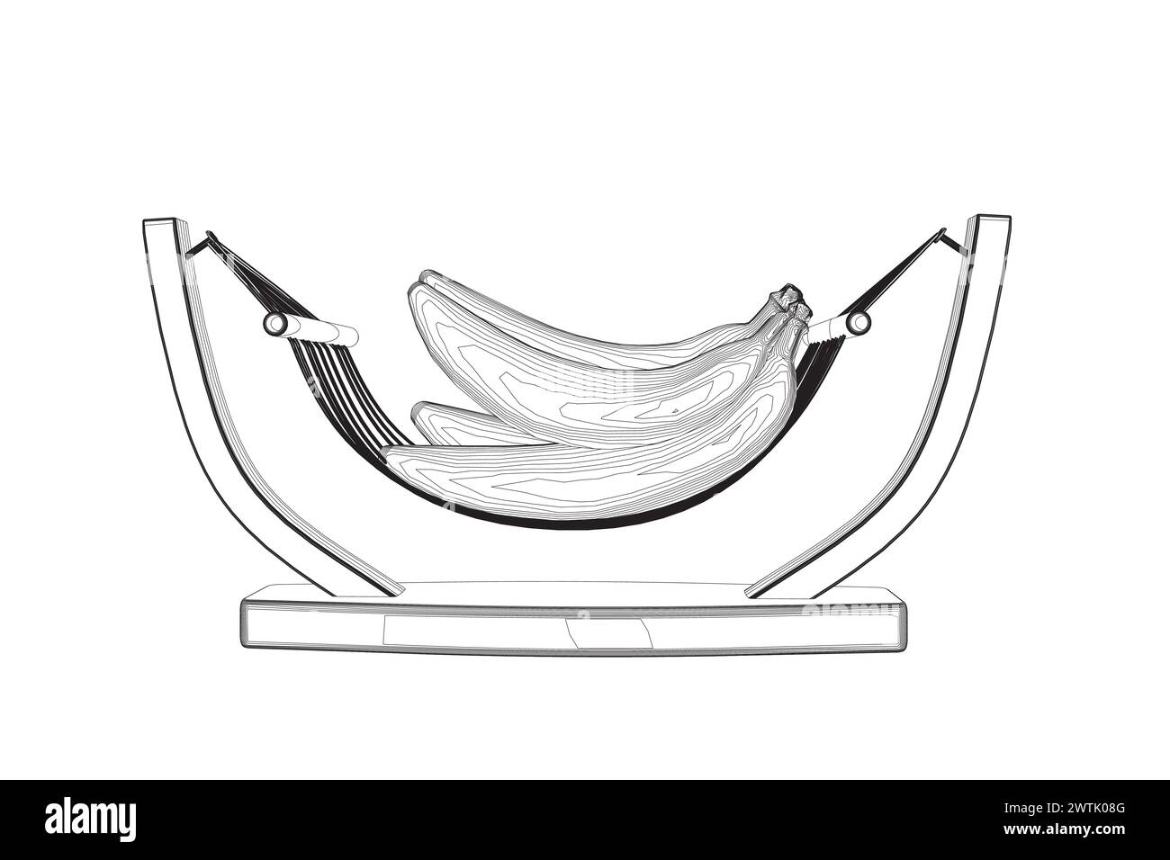 Vector isolated bananas bunch colorless black and white contour line ...