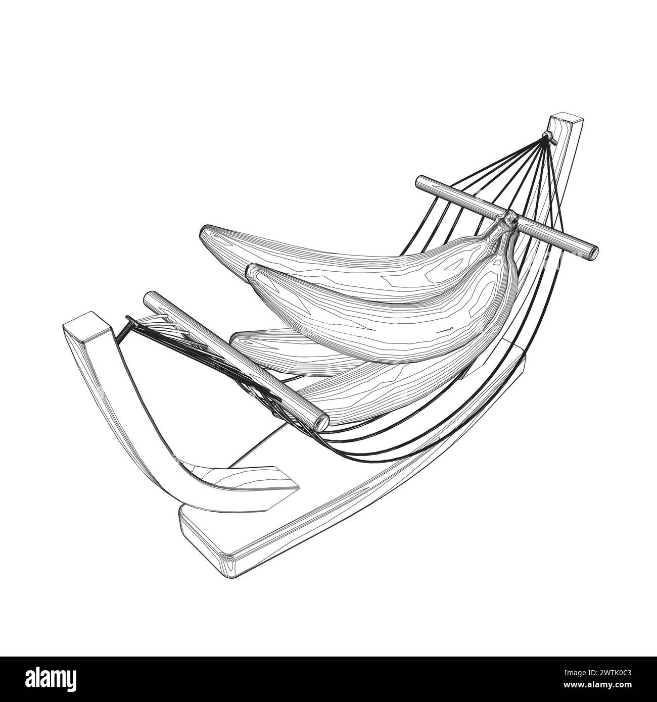 Vector isolated bananas bunch colorless black and white contour line ...