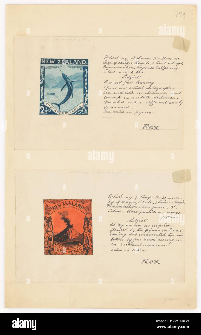 Unaccepted designs for 1935 pictorial stamps design drawings Stock ...