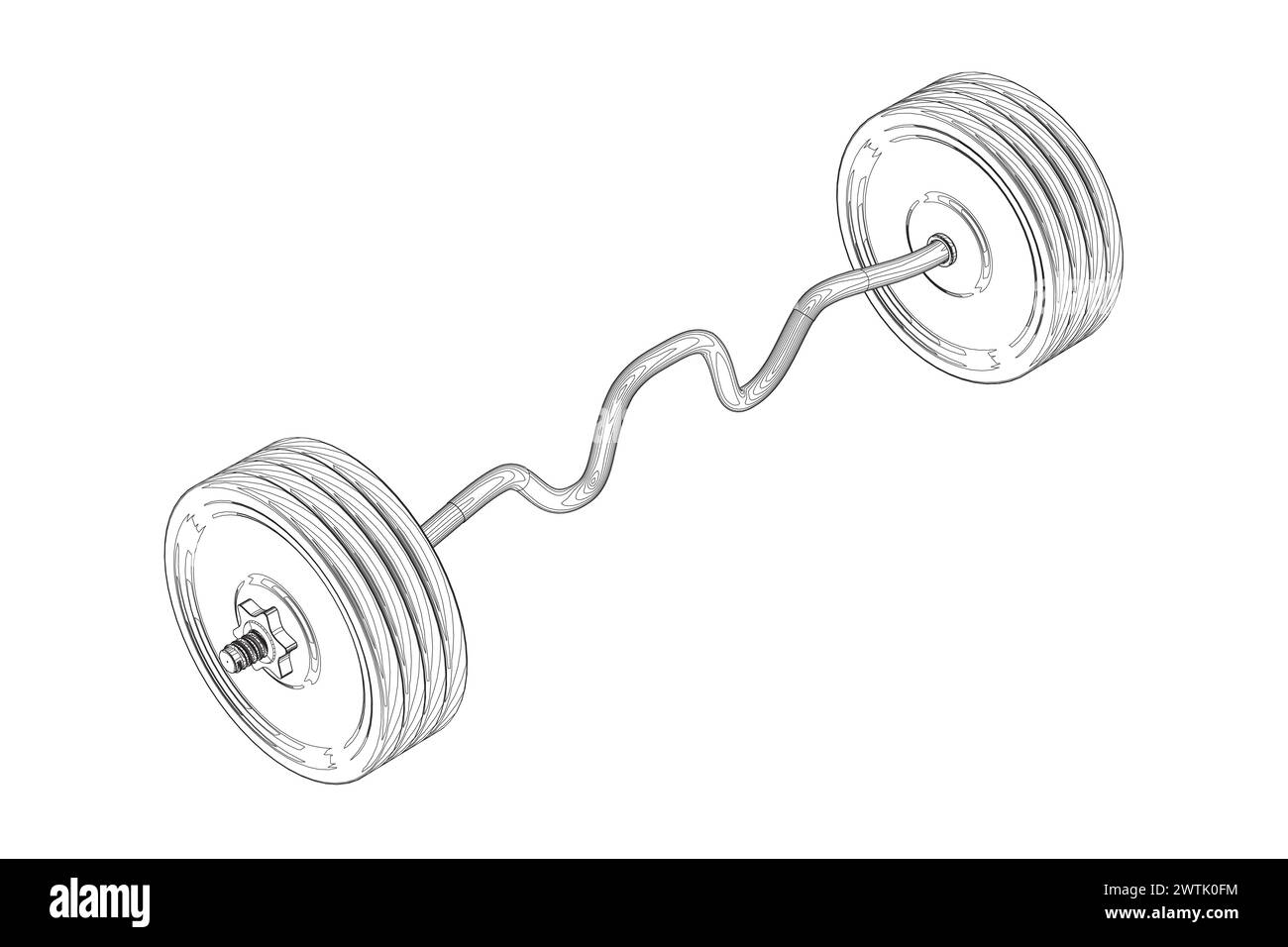 Black and white contour of a barbell, isolated on the white background ...