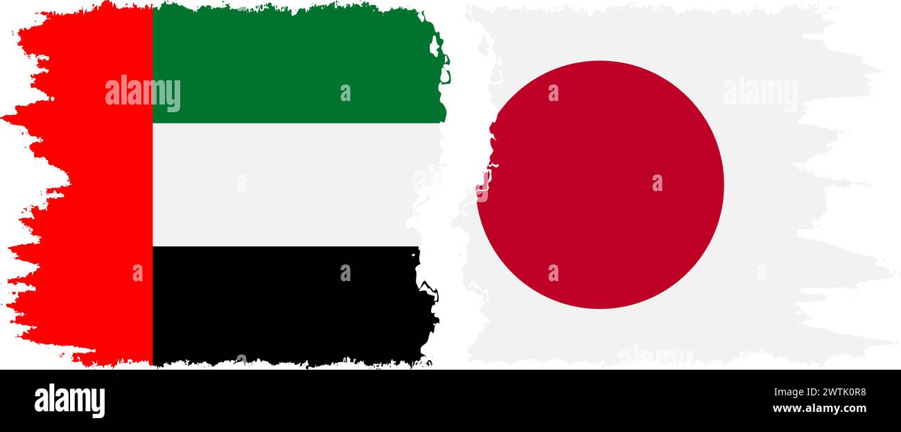 Japan and United Arab Emirates grunge flags connection, vector Stock ...