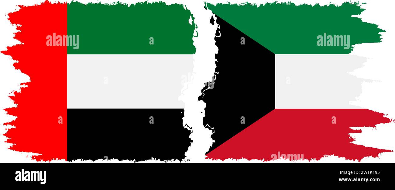 Kuwait and United Arab Emirates grunge flags connection, vector Stock ...