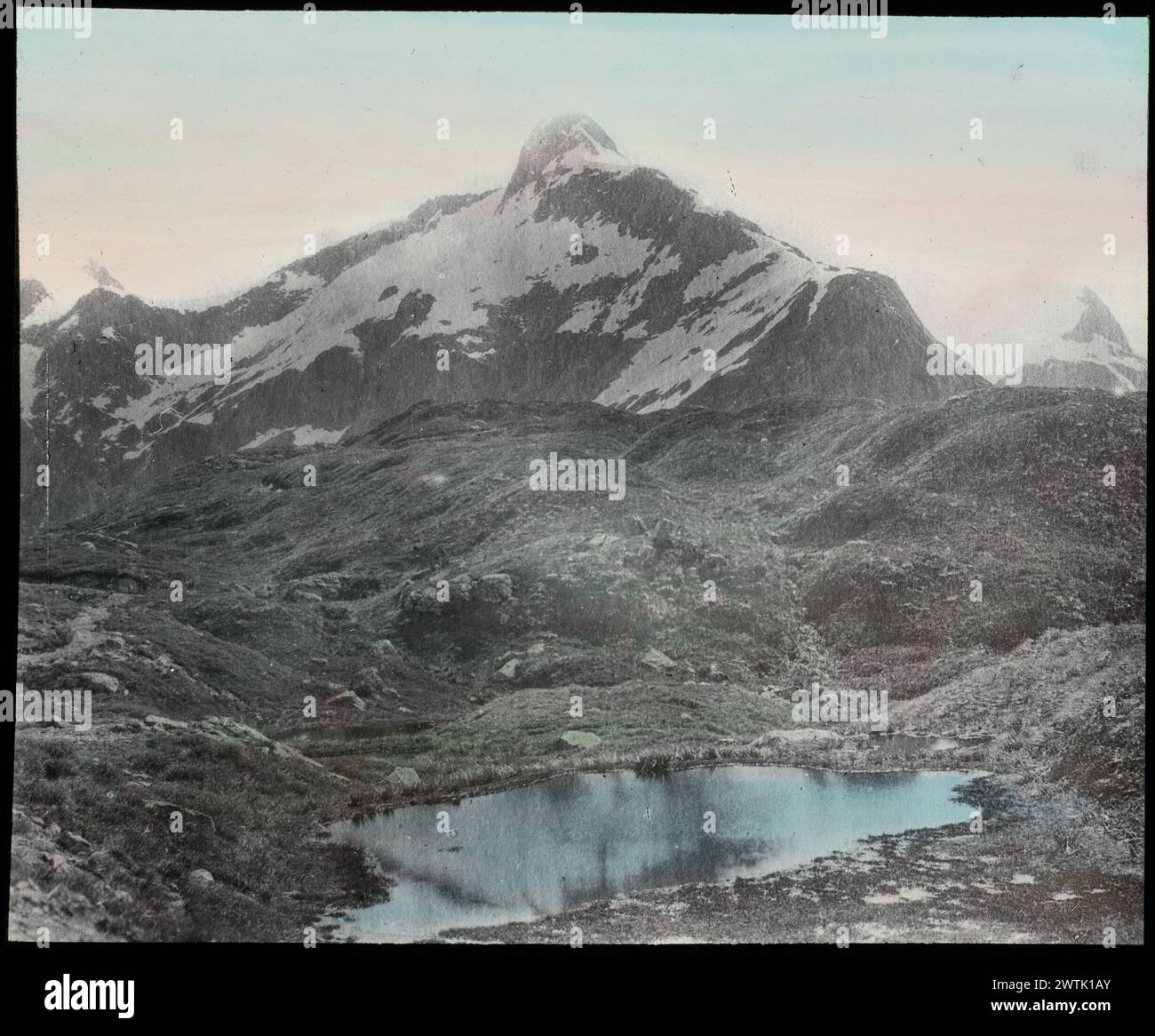 Mount Hart from Lake Ella on McKinnon's Pass lantern slides, colour ...