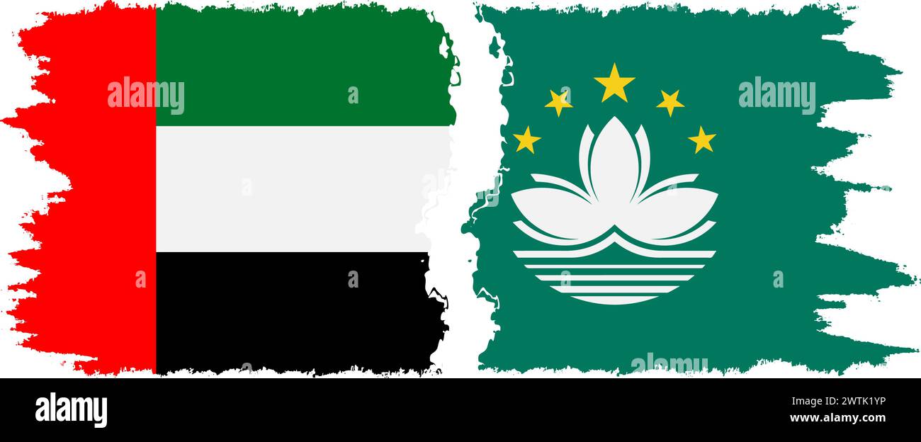Macau and United Arab Emirates grunge flags connection, vector Stock ...