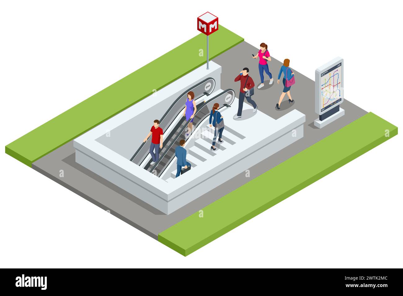 Isometric Entrance to the Subway isolated on white. Vehicles designed ...
