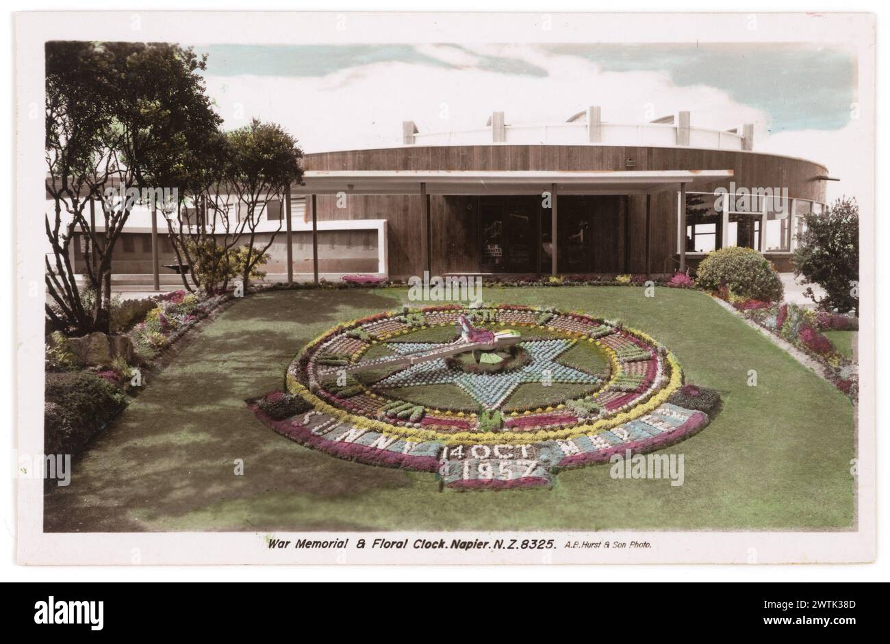 War Memorial & Floral Clock, Napier - 14 October 1957 photographic ...