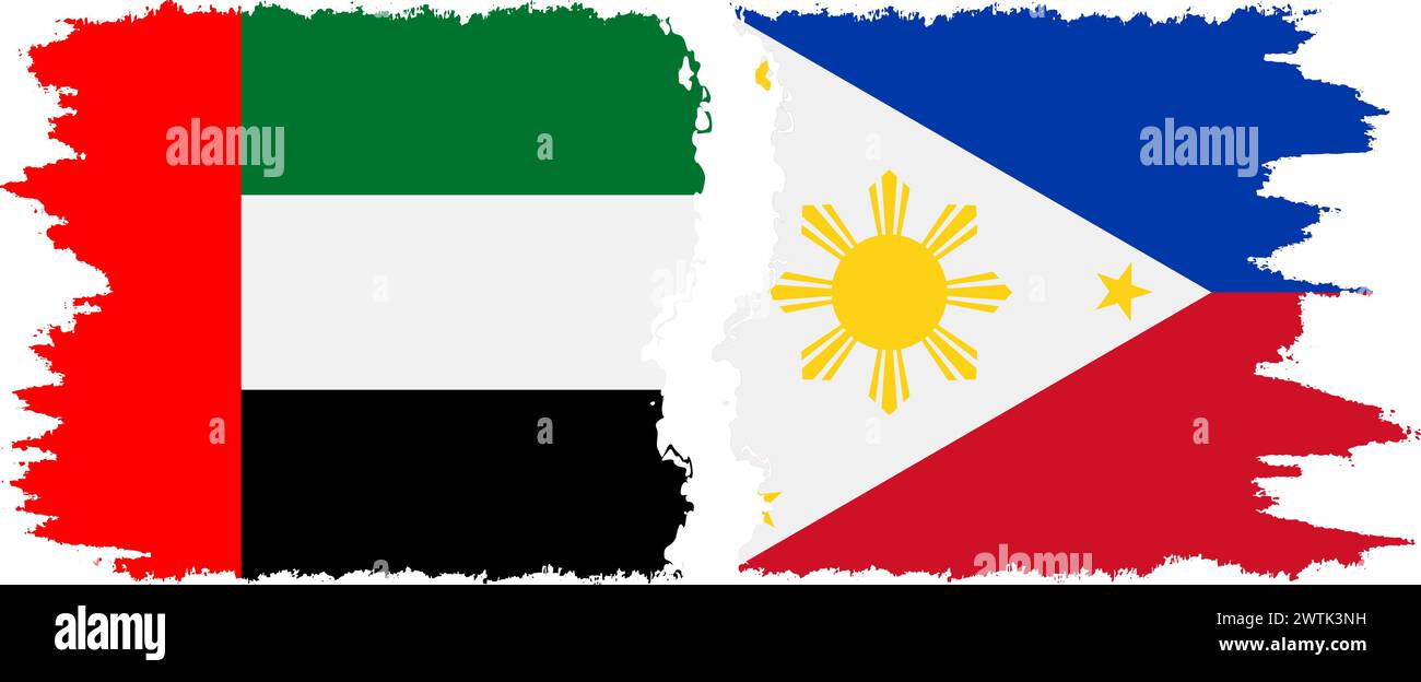 Philippines and United Arab Emirates grunge flags connection, vector ...