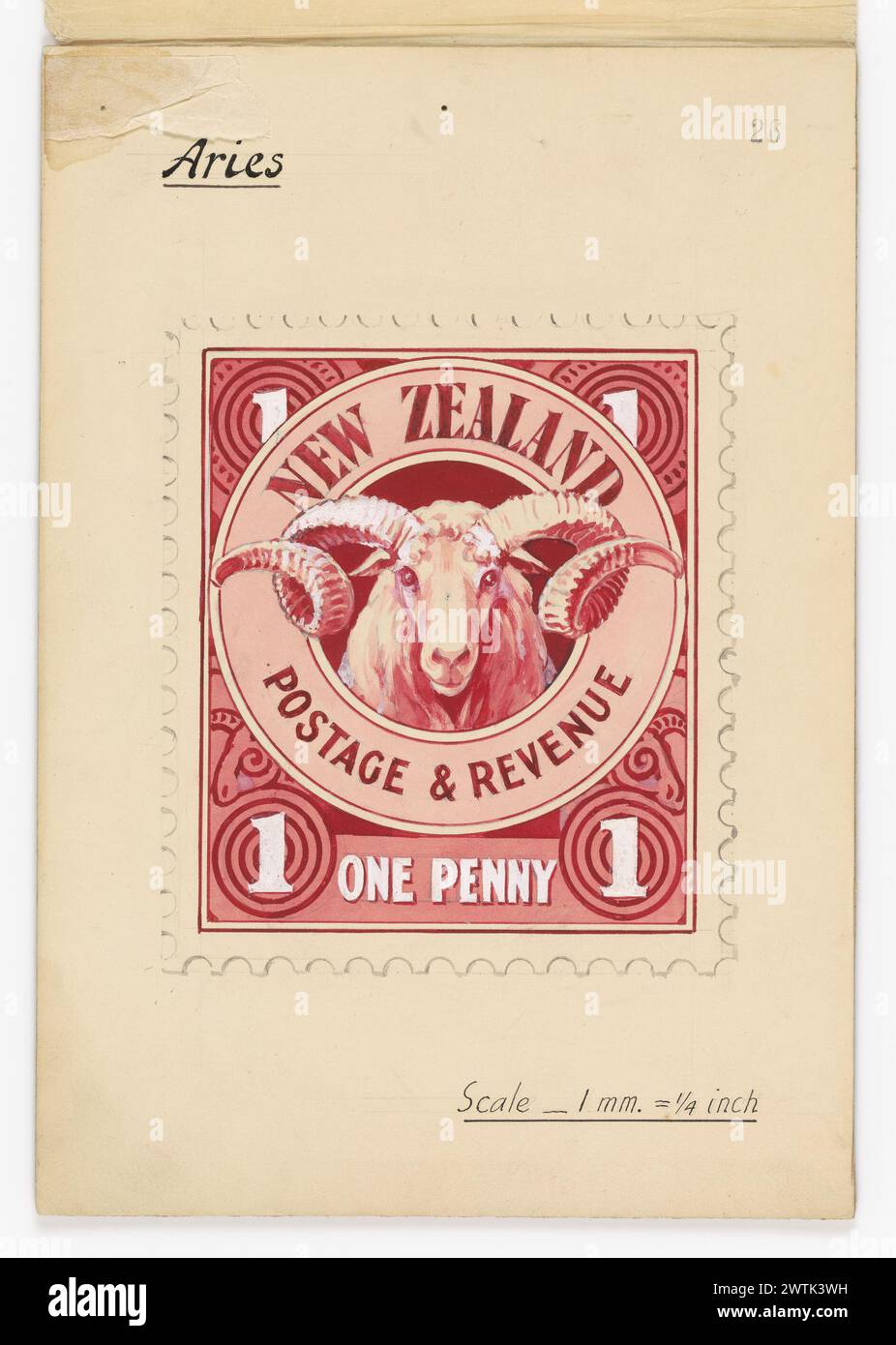 Unaccepted design for one penny 1935 pictorial stamp design drawings ...