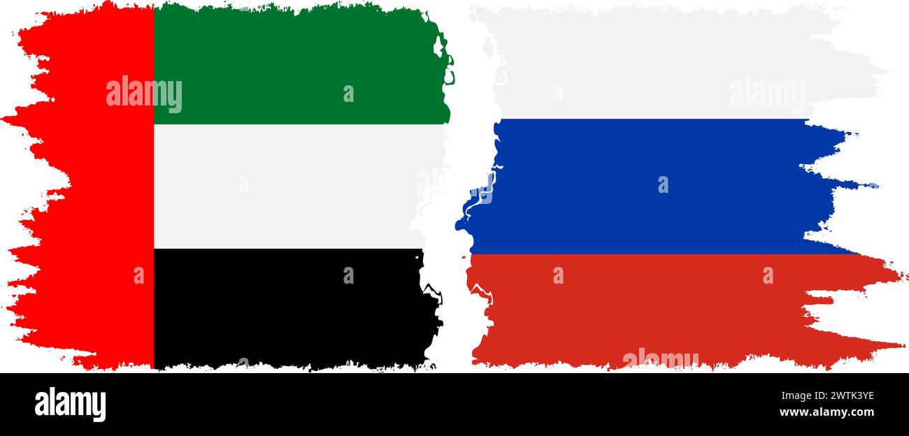Russia and United Arab Emirates grunge flags connection, vector Stock ...