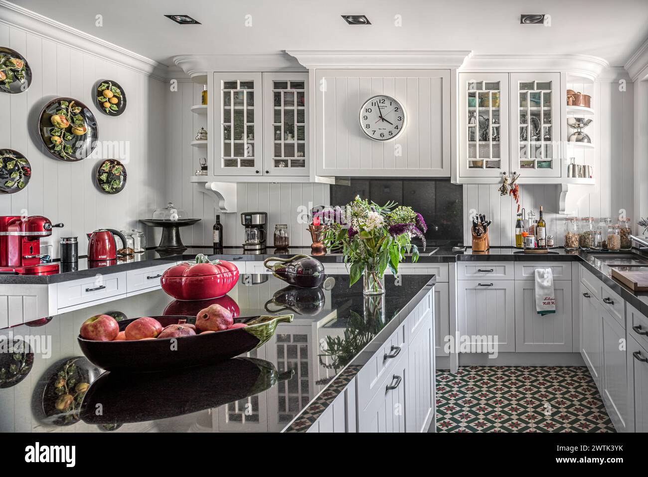 Modern white fitted kitchen with island unit in Irish home, Greystones ...