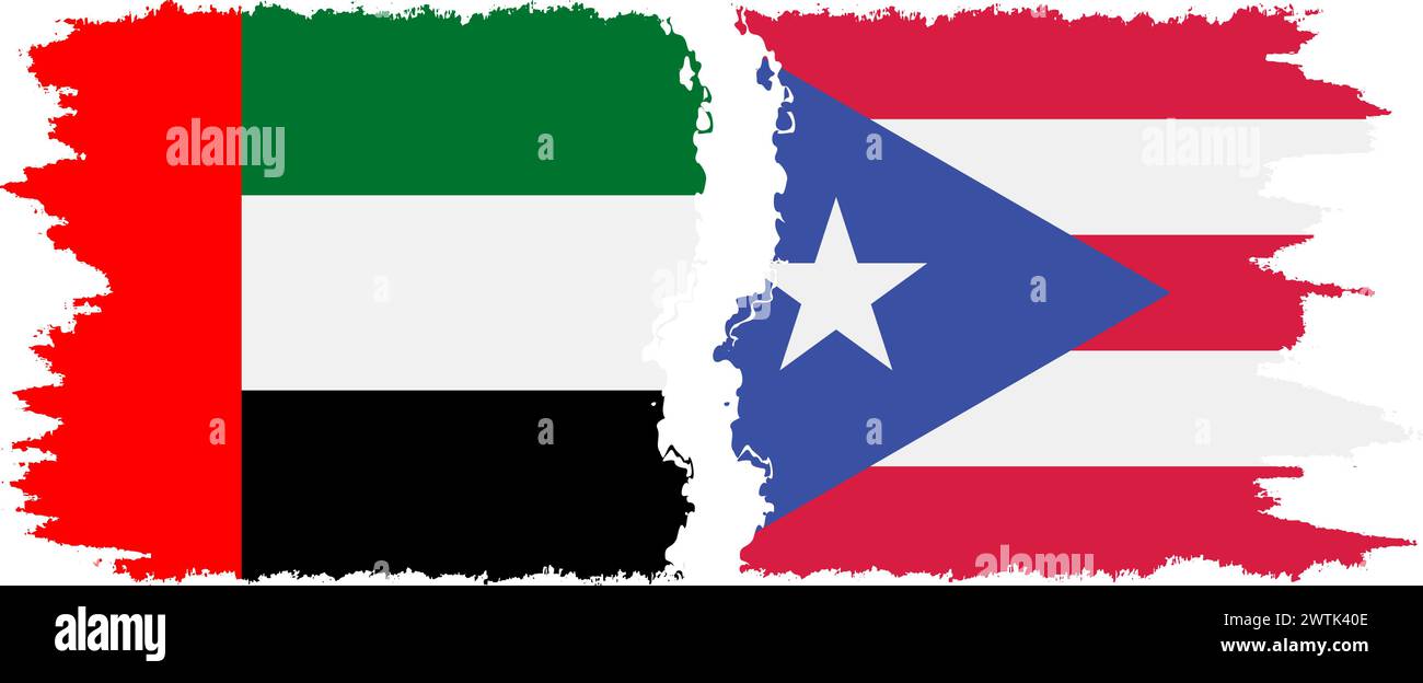 Puerto Rico and United Arab Emirates grunge flags connection, vector ...
