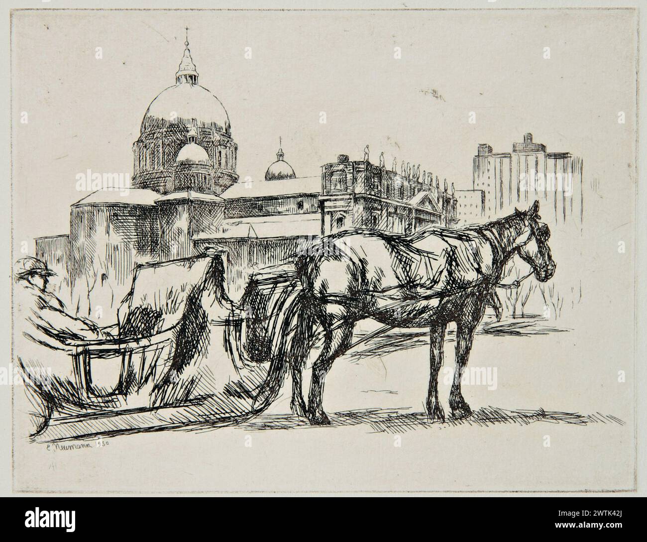 Etching - animal drawn sleigh in winter Ernst Neumann (1907-1956 Stock ...