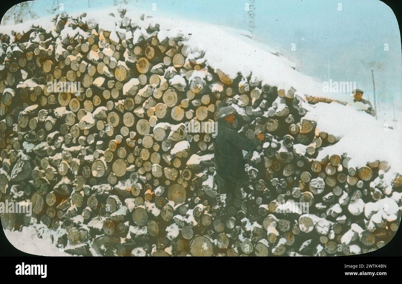 Transparency - Skidway of logs, Péribonka River, QC, about 1930 Stock ...