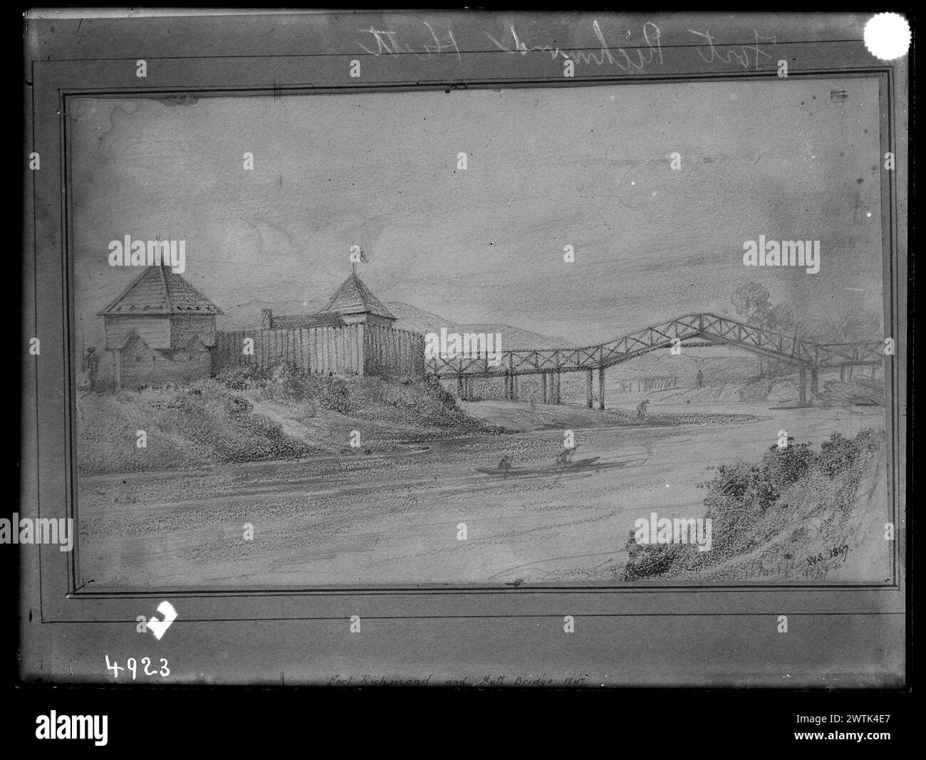 Fort Richmond and the Hutt Bridge - Drawing by W.S. 1847 black-and ...