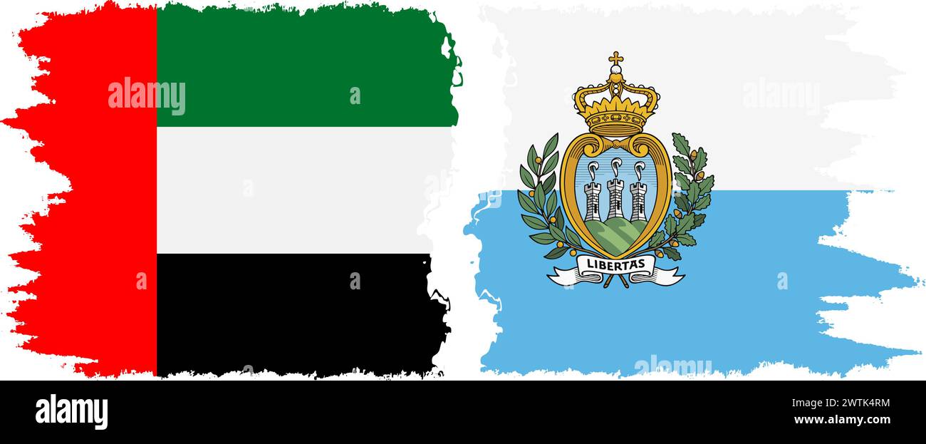 San Marino and United Arab Emirates grunge flags connection, vector ...