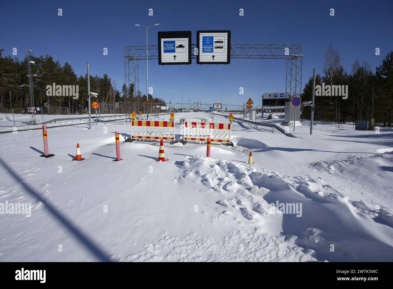 Virolahti, Finland. 18th Mar, 2024. The closed entry area leading to ...