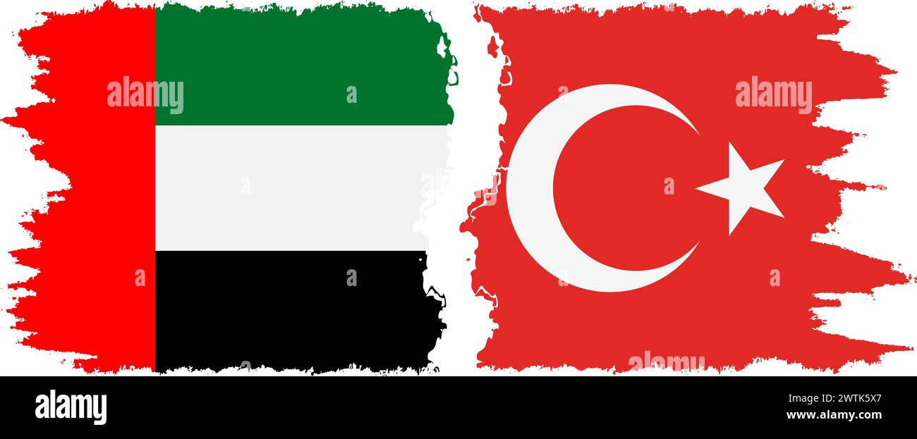 Turkey and United Arab Emirates grunge flags connection, vector Stock ...