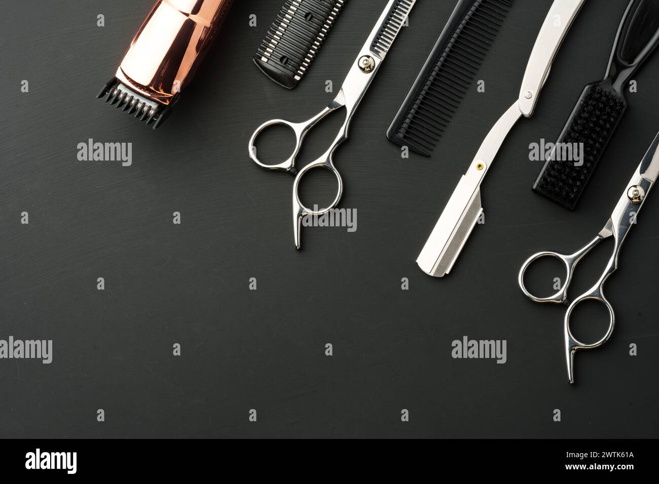 Tools for barbershop on black background studio shot Stock Photo - Alamy