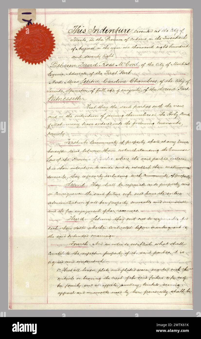 Marriage contract - Acte de depôt by David R. McCord, Esq. of a ...