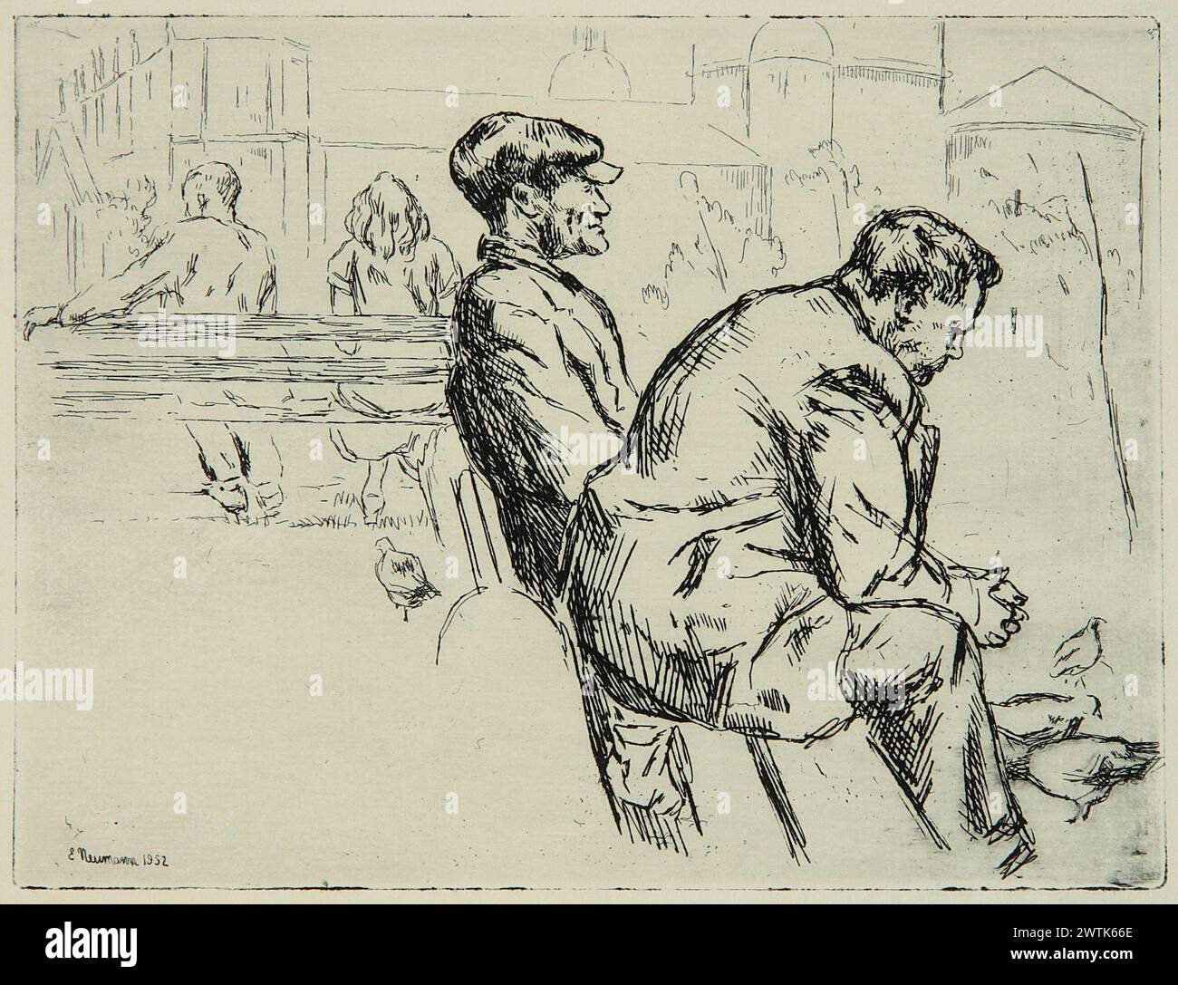 Etching - Two men in Dominion Square Ernst Neumann (1907-1956 Stock ...