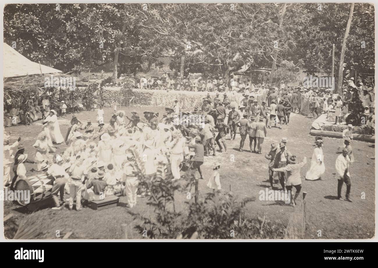 Cook Islanders dressed in white and in military uniforms performing ...