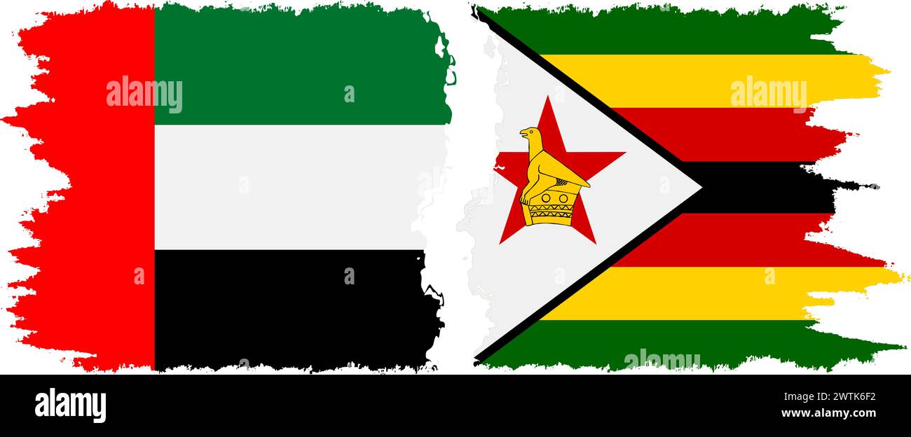 Zimbabwe and United Arab Emirates grunge flags connection, vector Stock ...