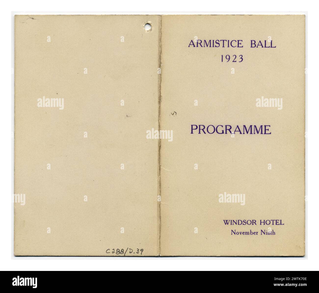 Dance card - Armistice Ball. Programme Stock Photo - Alamy