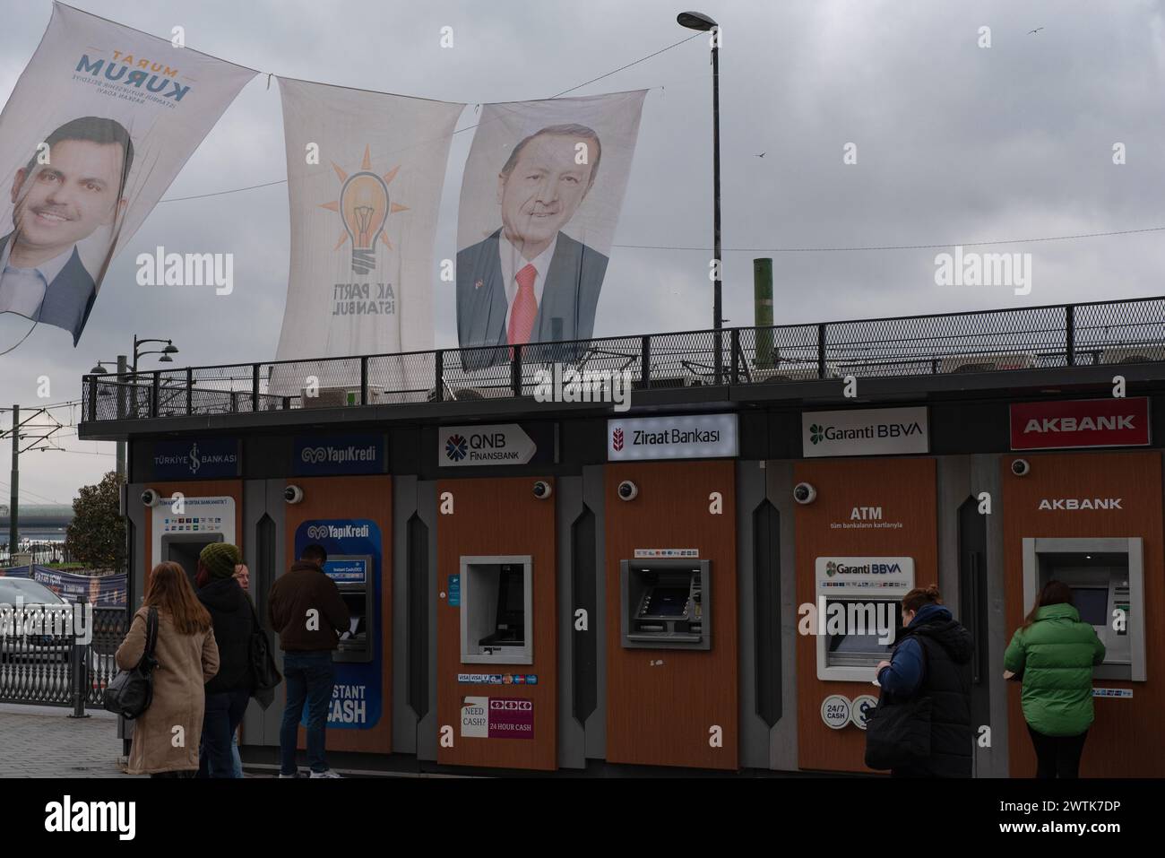Istanbul, Turkey. 15th Mar, 2024. Election banners including a portrait ...