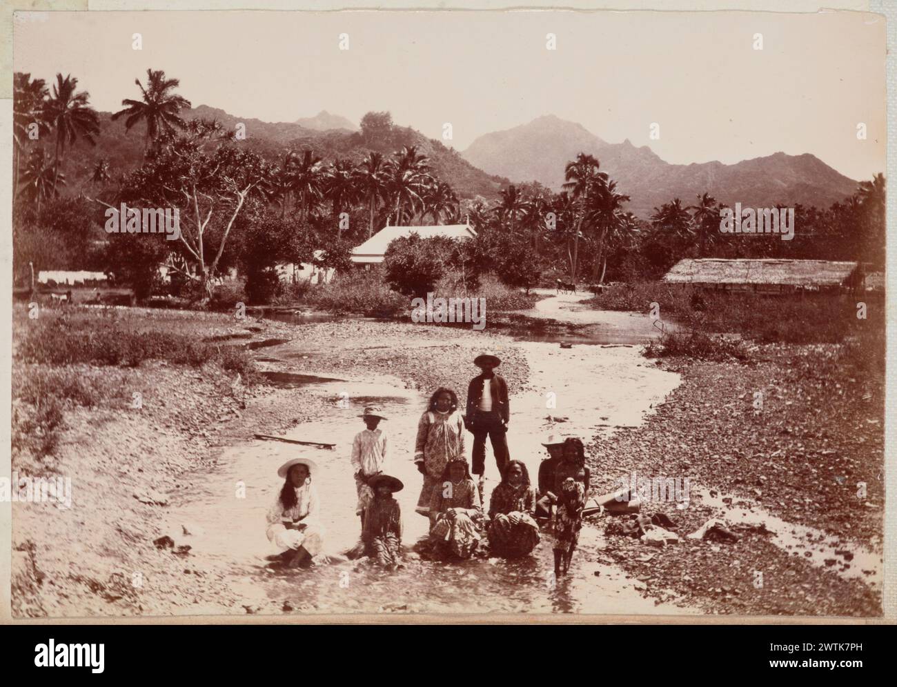 People in a stream. From the album: Cook Islands black-and-white prints ...