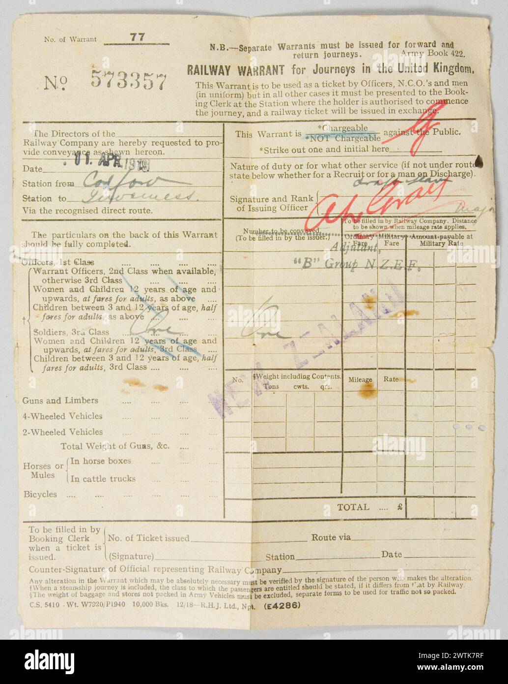 Railway Warrant for Journeys in the United Kingdom Visual and Verbal ...