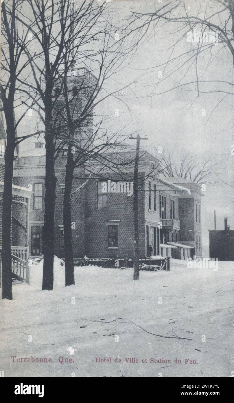 Collotype - Hotel de Ville and fire station, Terrebonne, QC, about 1910 ...